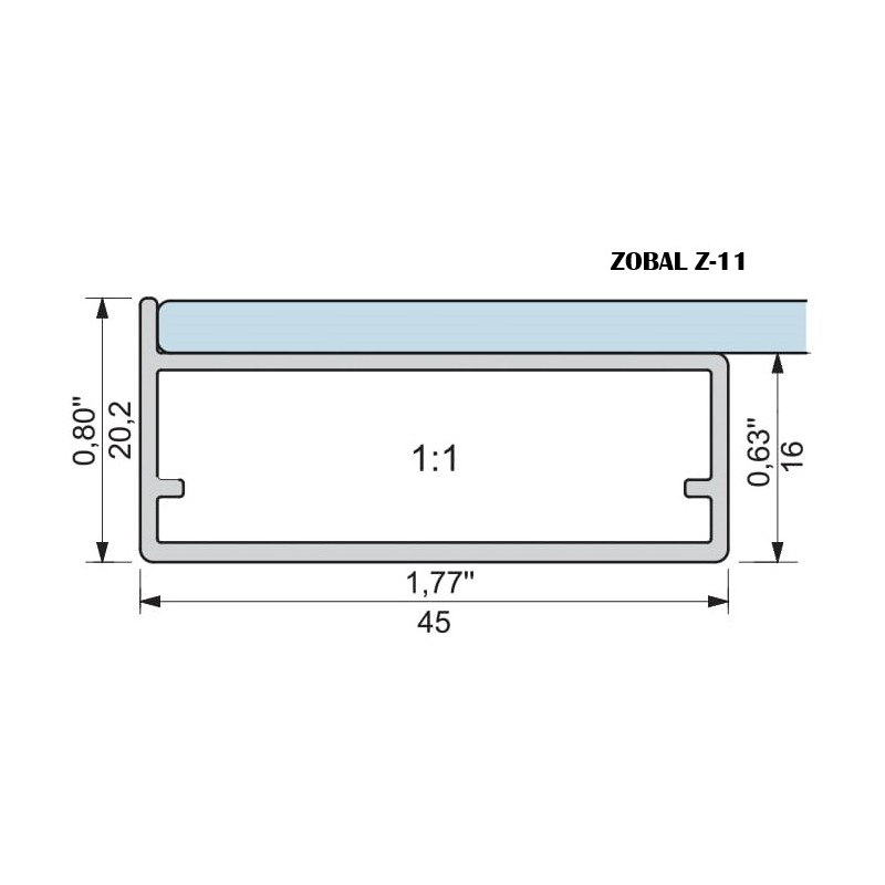 Z-11 ZOBAL RAMKA ALUMINIOWA FRONT 440x255 LUSTRO SREBRNE